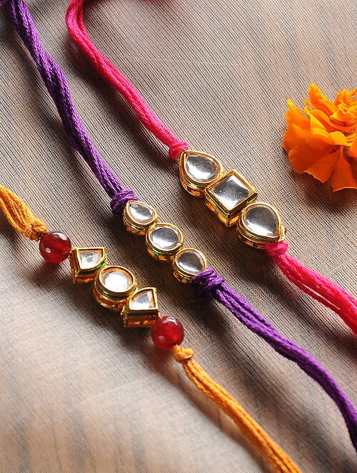 Kundan Work Handmade Designer Rakhi Set of 3 Designer Rakhi Gifts ...