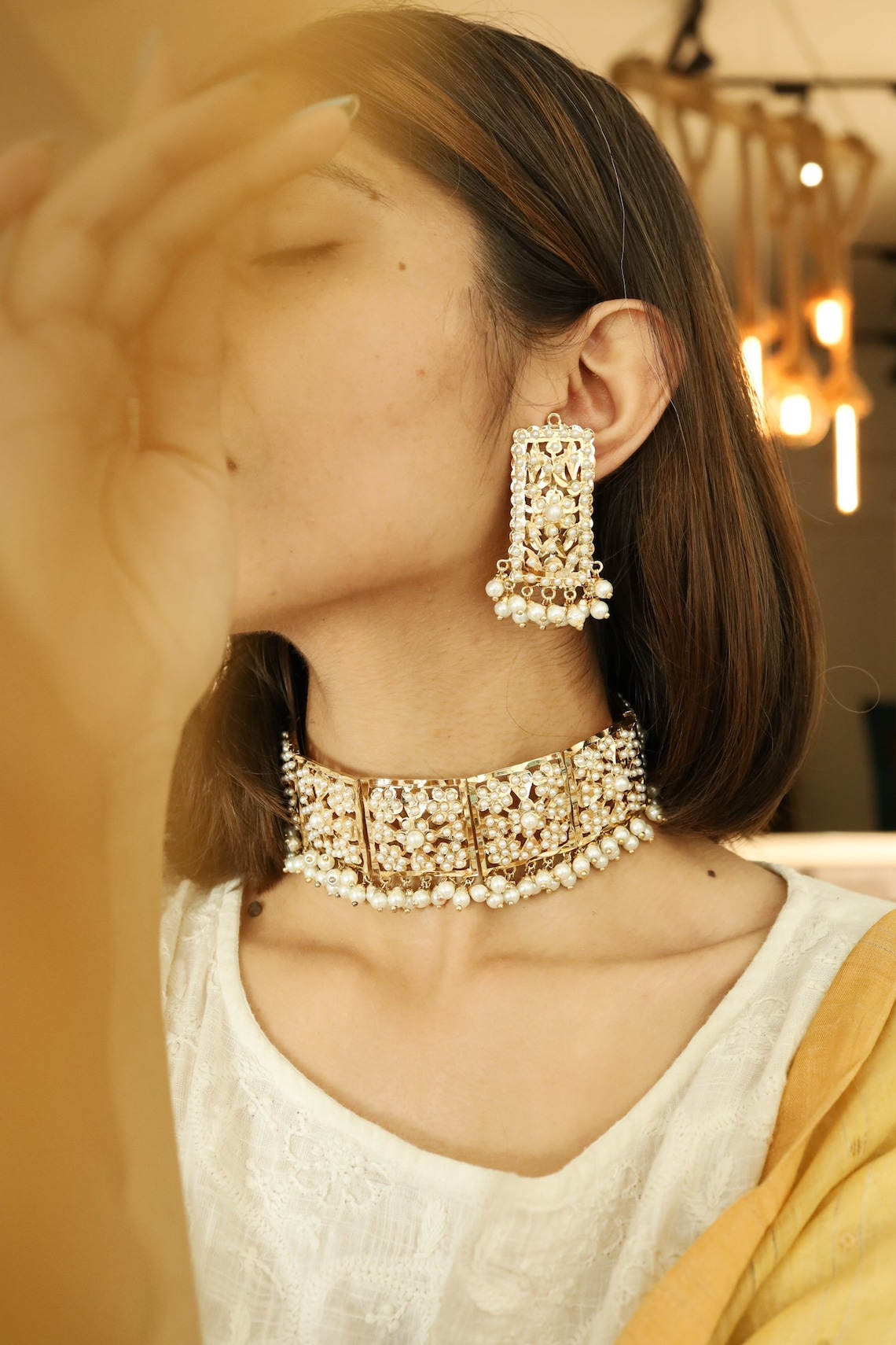 Jadau Gold Plated Pearl Necklace Set - Etsy