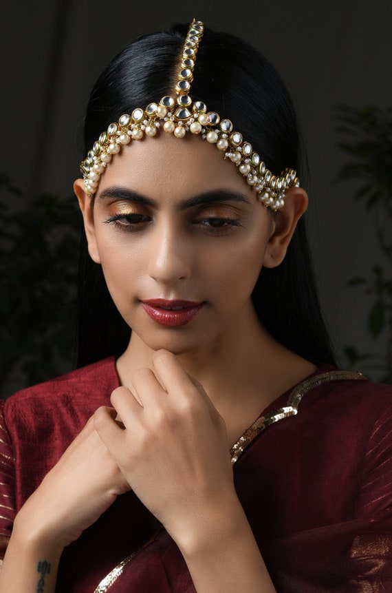 Kundan Gold Tone With Shell Pearls Maatha Patti/kundan | Etsy