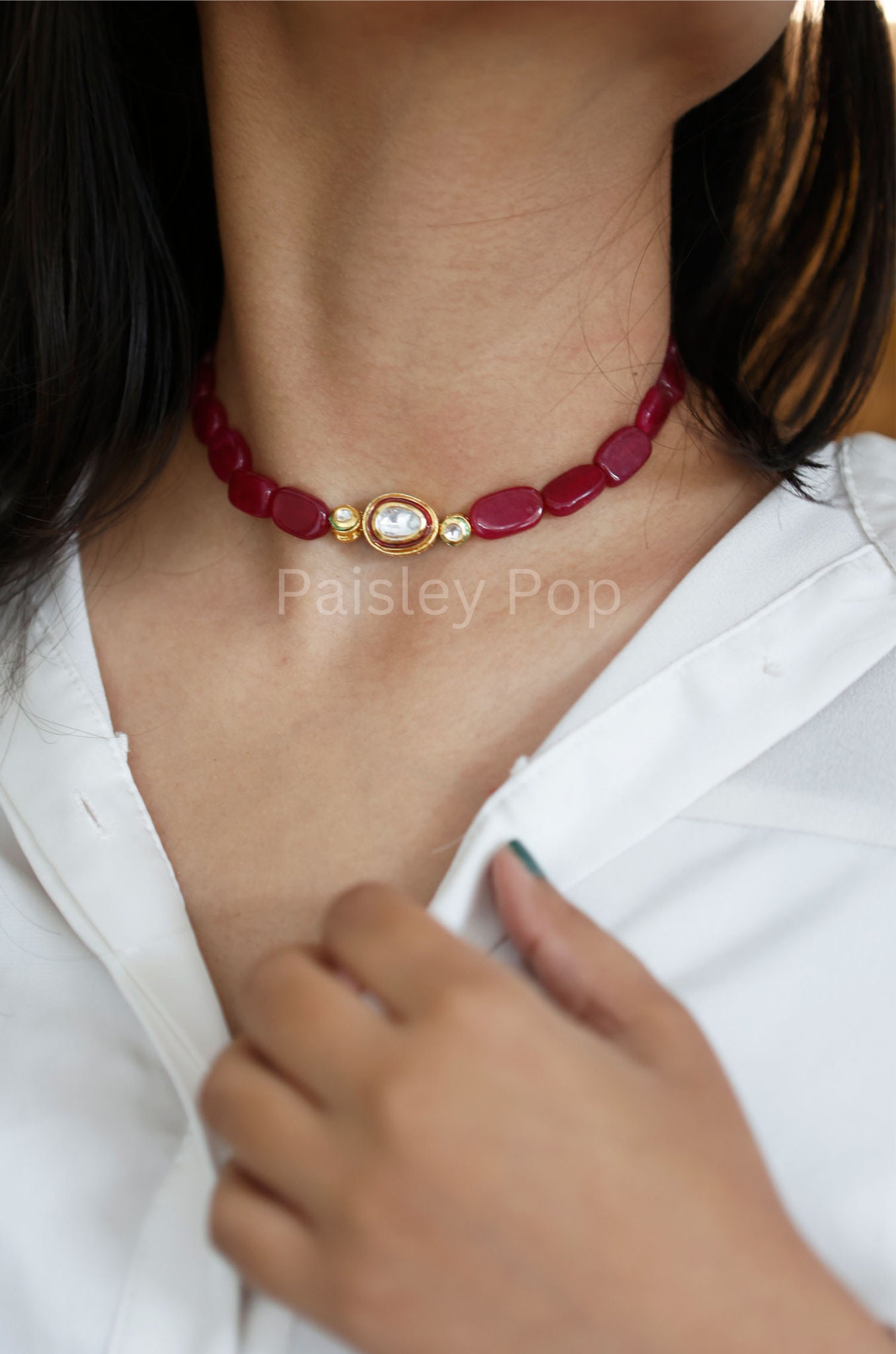Red Agate Stone Choker Necklace / Kundan Choker Necklace / - Etsy