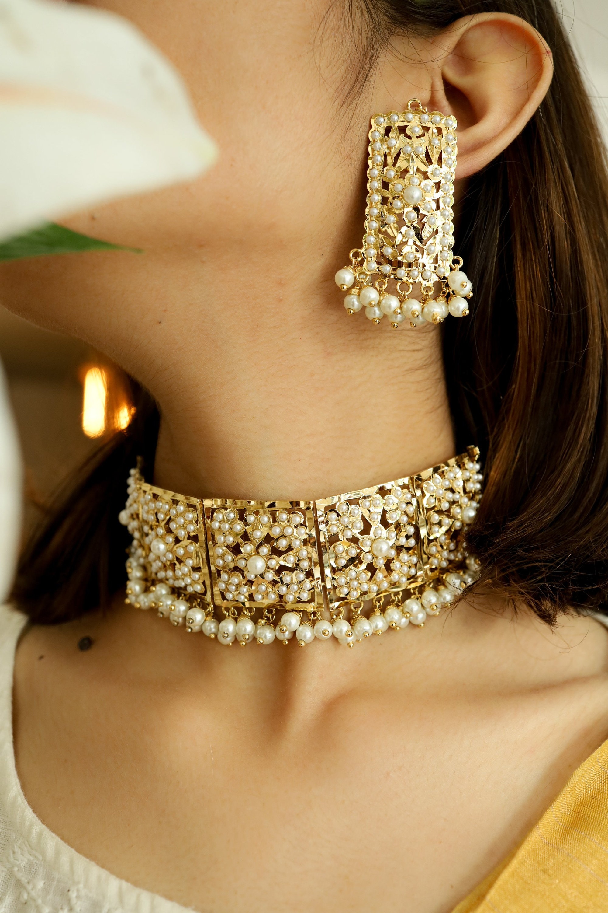 Jadau Gold Plated Pearl Necklace Set - Etsy