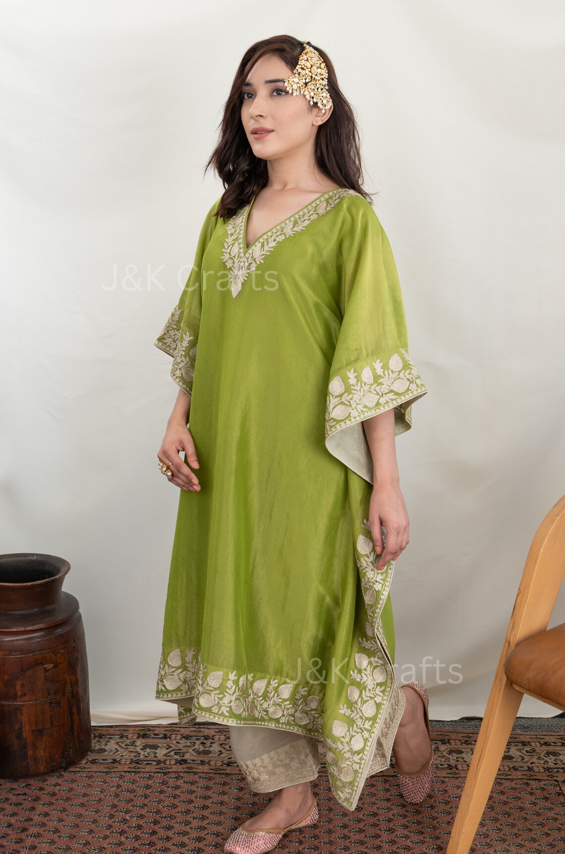 Pakistani Kaftan Kurta Set Pastel Eid Outfit Kashmiri Tilla Work Kurta ...