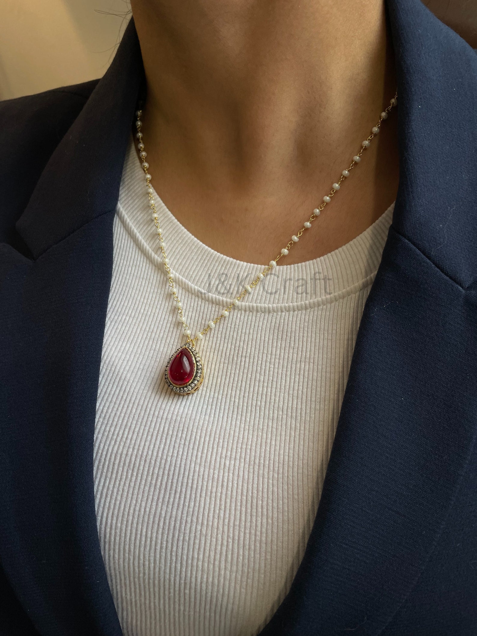 Ruby Red Pendant Necklace | Red Teardrop Pendant | Delicate Victorian ...