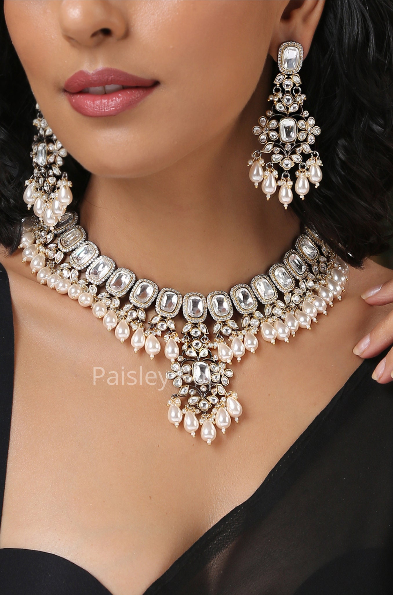 Victorian Polki Pearls Necklace With Earrings / Indian Polki - Etsy