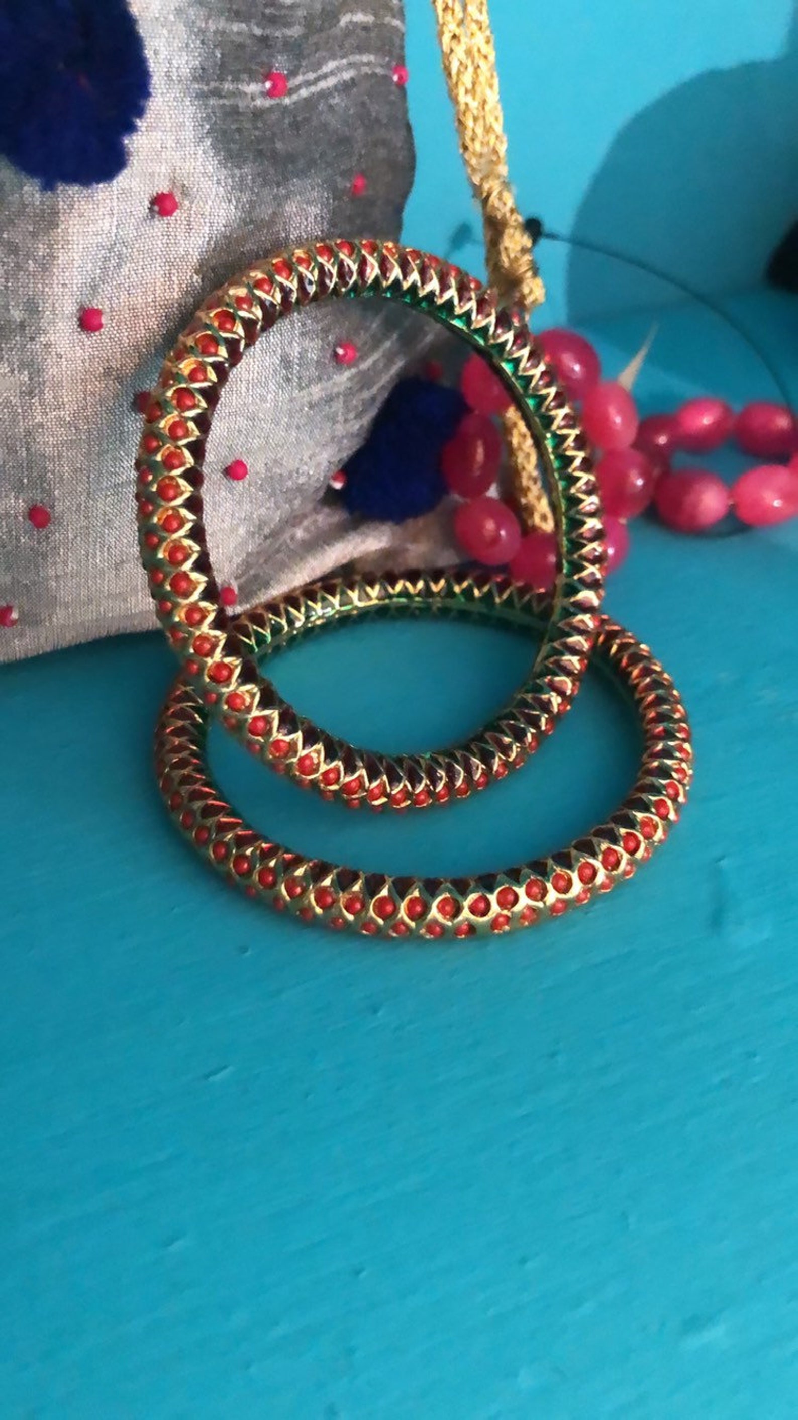 Emerald Ruby Red Stone Studded Punjabi Jadau Gold Plated Indian Bangles ...