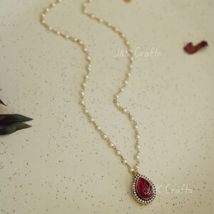 Ruby Red Pendant Necklace | Red Teardrop Pendant | Delicate Victorian ...