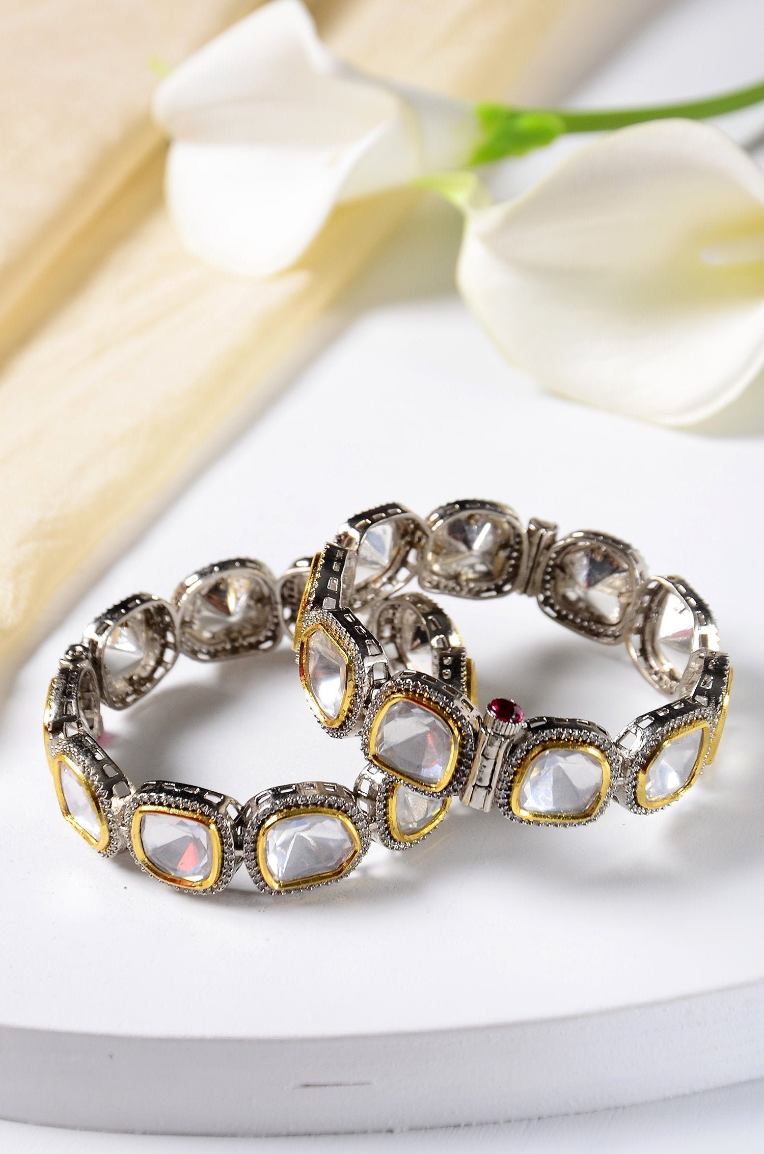 Uncut Victorian Polki Bangles Set of 2 / Silver Tone | Etsy