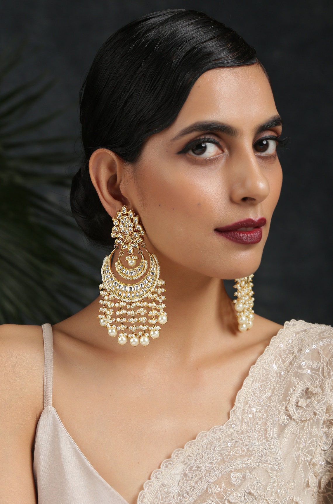 Gold Plated Kundan Chandbali Earrings/ Gold Plated Chandbali - Etsy