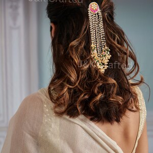 Pink Floral Kundan Braid Pin | Delicate Pearl and Kundan Hair Pin ...