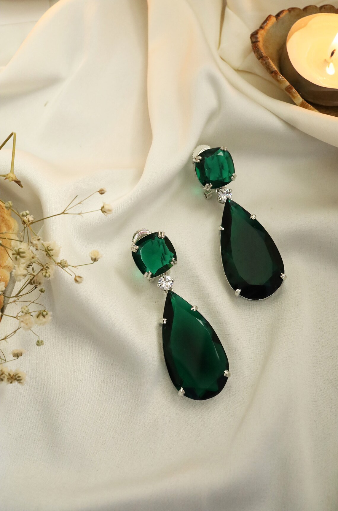 Emerald Green Stone Dangler Drop Earrings / Emerald Green - Etsy