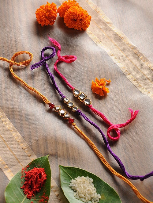 Kundan Work Handmade Designer Rakhi Set of 3 Designer Rakhi Gifts ...