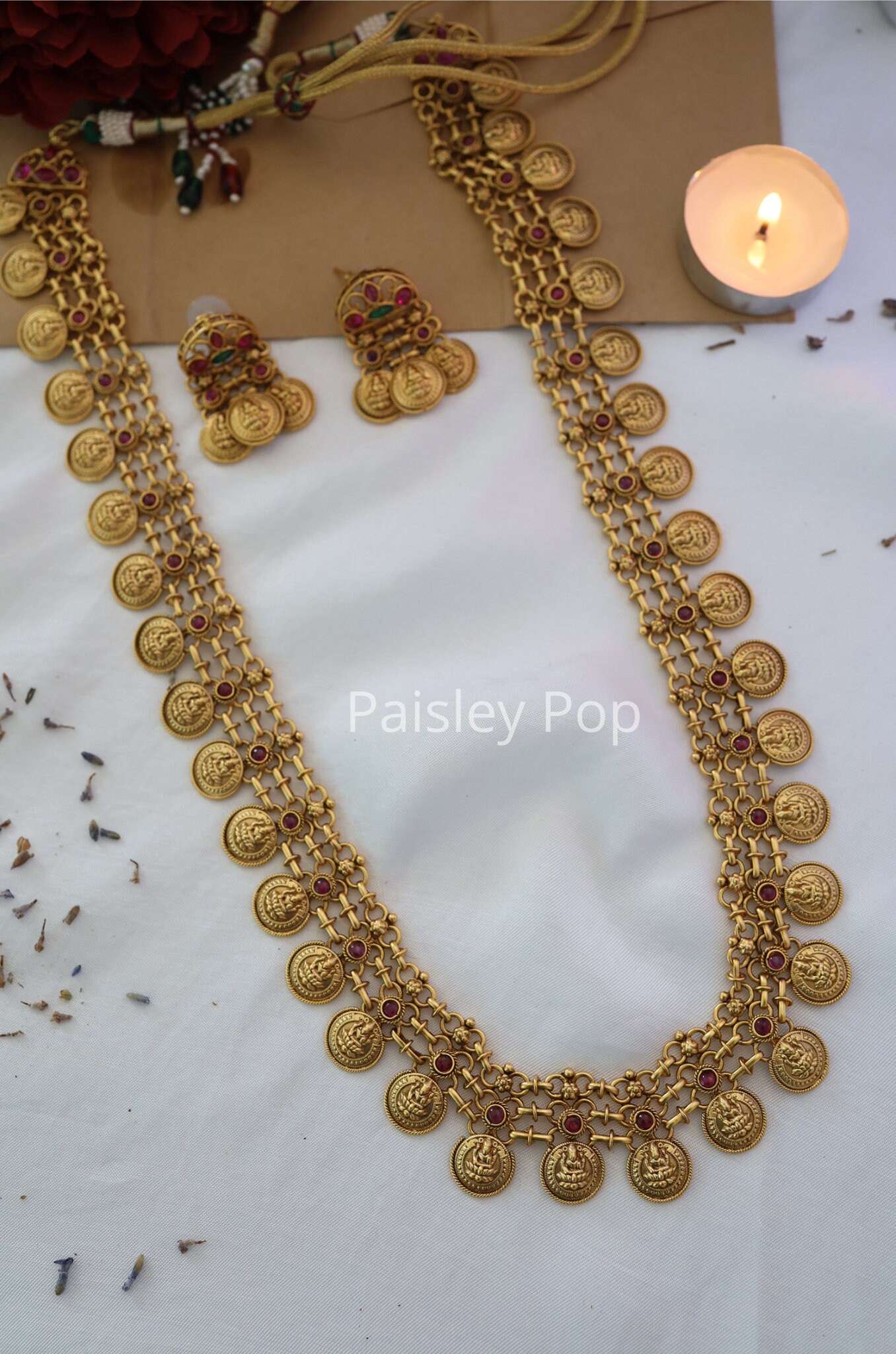 Gold Plated Temple Work Necklace Set / South Indian Jewelry / - Etsy