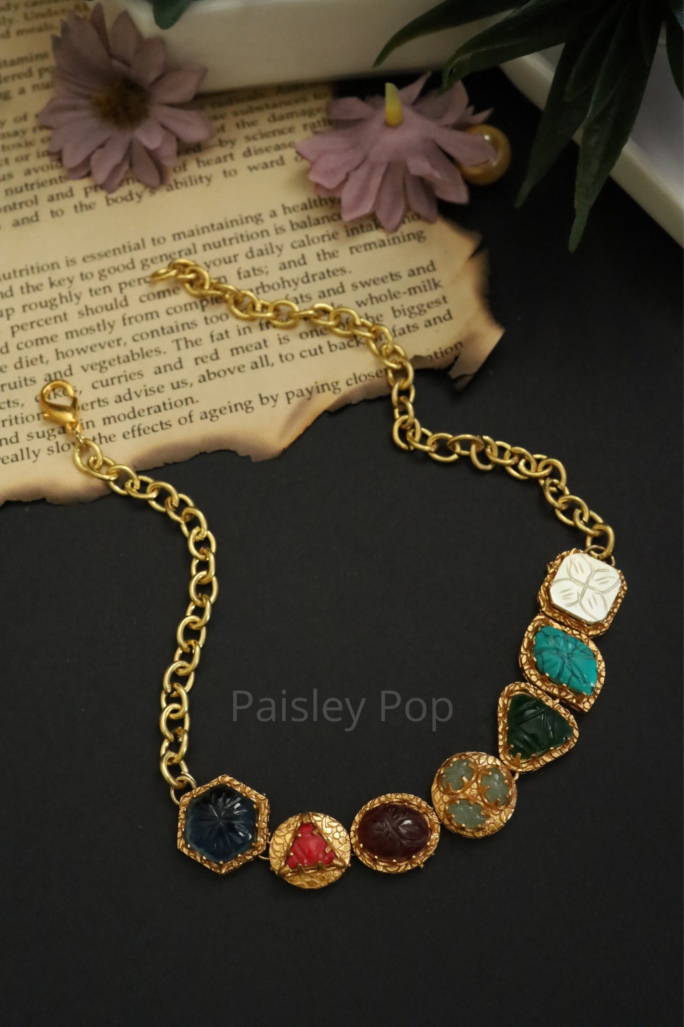 Multicolor Stone Choker / Stone Necklace / Gold Choker / - Etsy