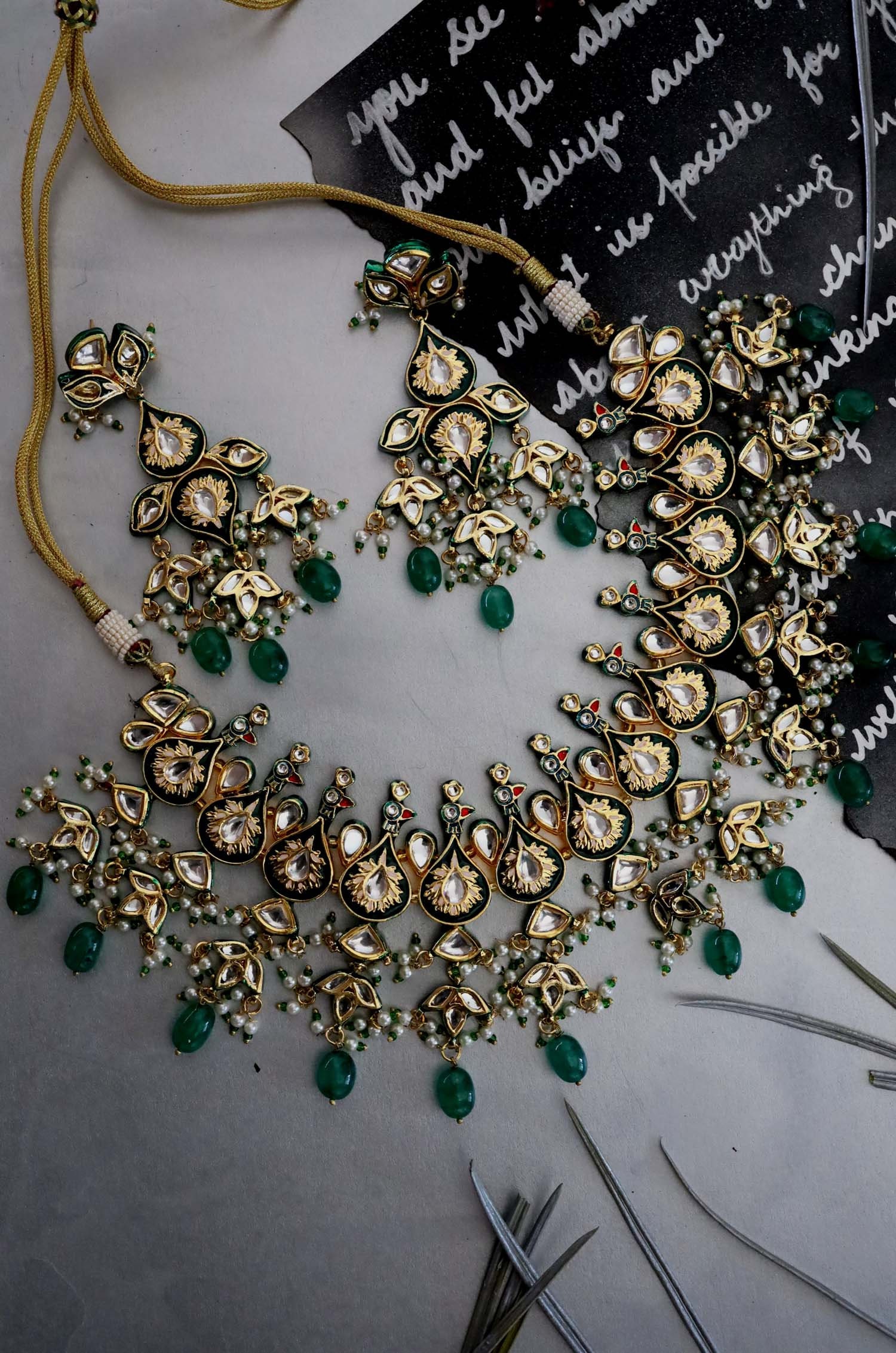 Green and Blue Meenakari Necklace Set/ Meenakari Gold Plated | Etsy