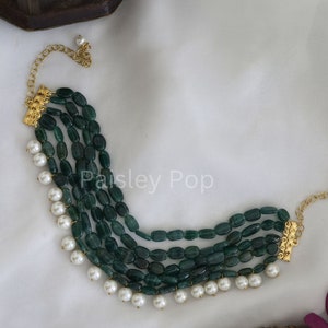 Jade Green Stone Choker Necklace With Pearls / Green Necklace / Green ...