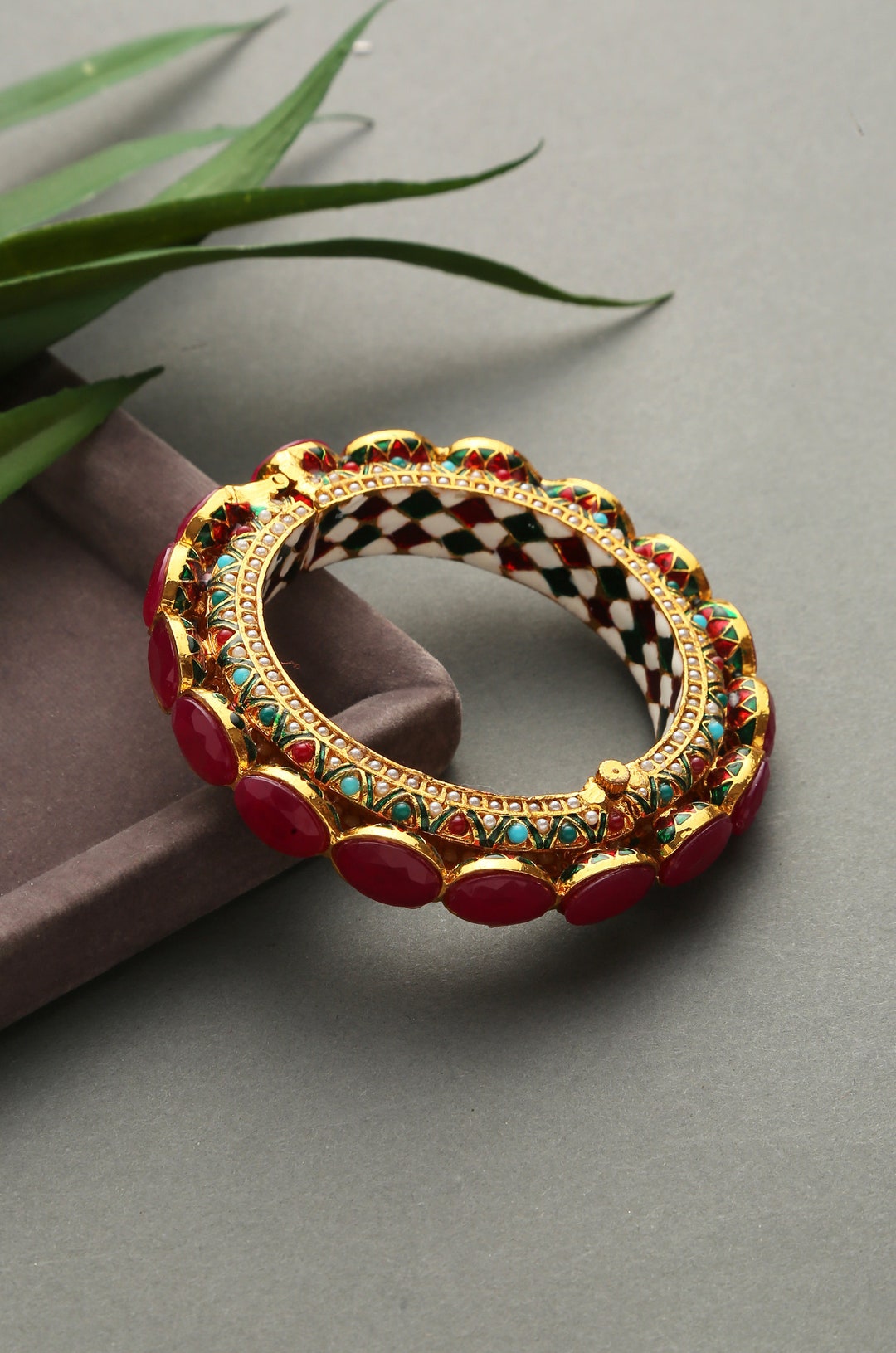 Gunjan Gold Plated Jadau Ruby Red Pacheli Bangle/ Ruby Red - Etsy