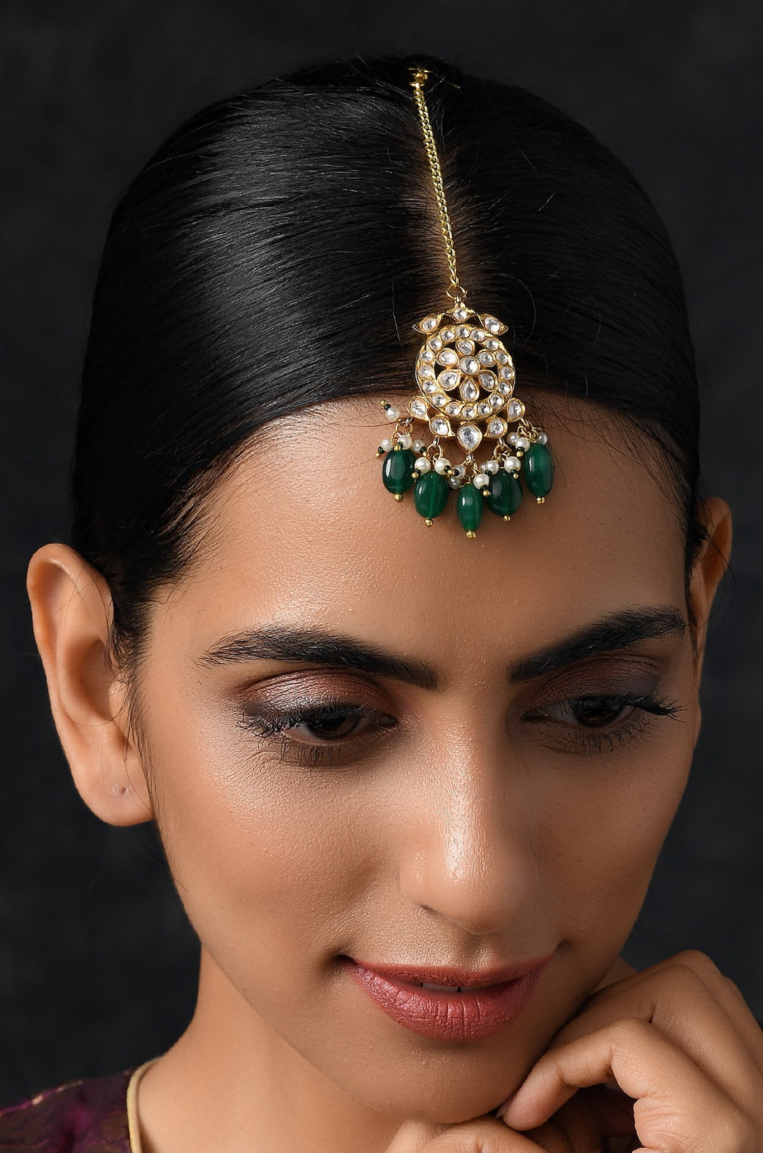 Gold Plated Kundan Green Maang Tikka/ Gold Plated Traditional Kundan ...