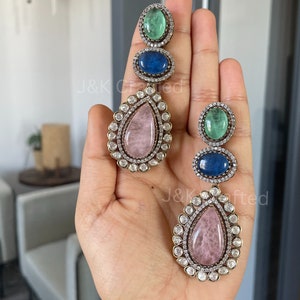 Pastel Doublet Dangler Earrings Victorian Polki Earrings Statement ...