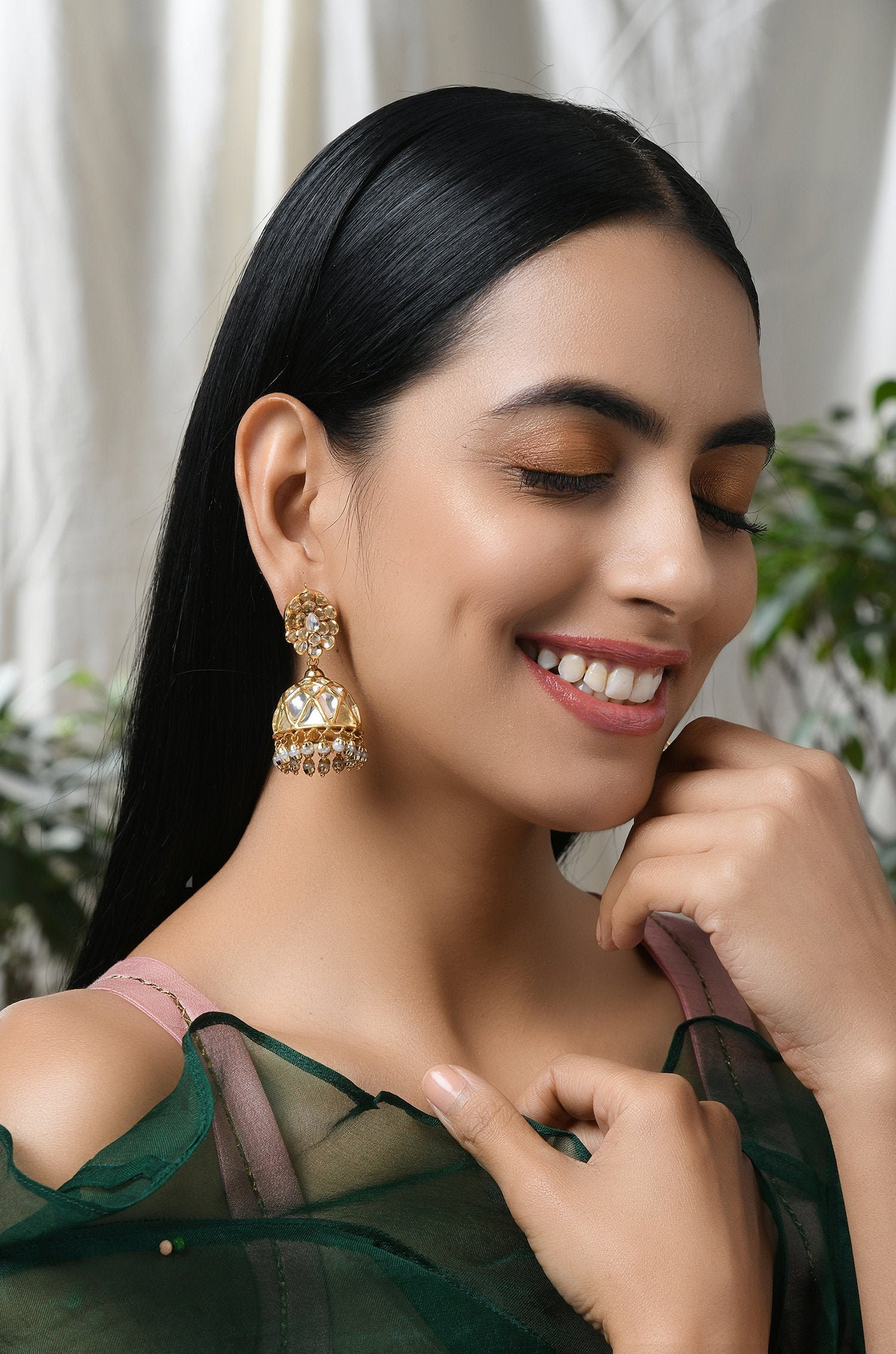 Gold Tone Polki and Jadau Jhumkis / Gold Tone Polki Inspired - Etsy