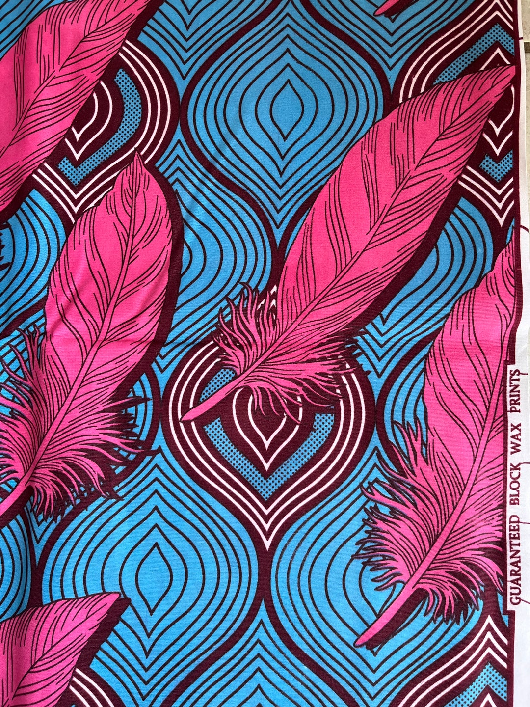 Wax Fabric Feathers Pink / Blue Genuine High Target Block Wax Prints - Etsy