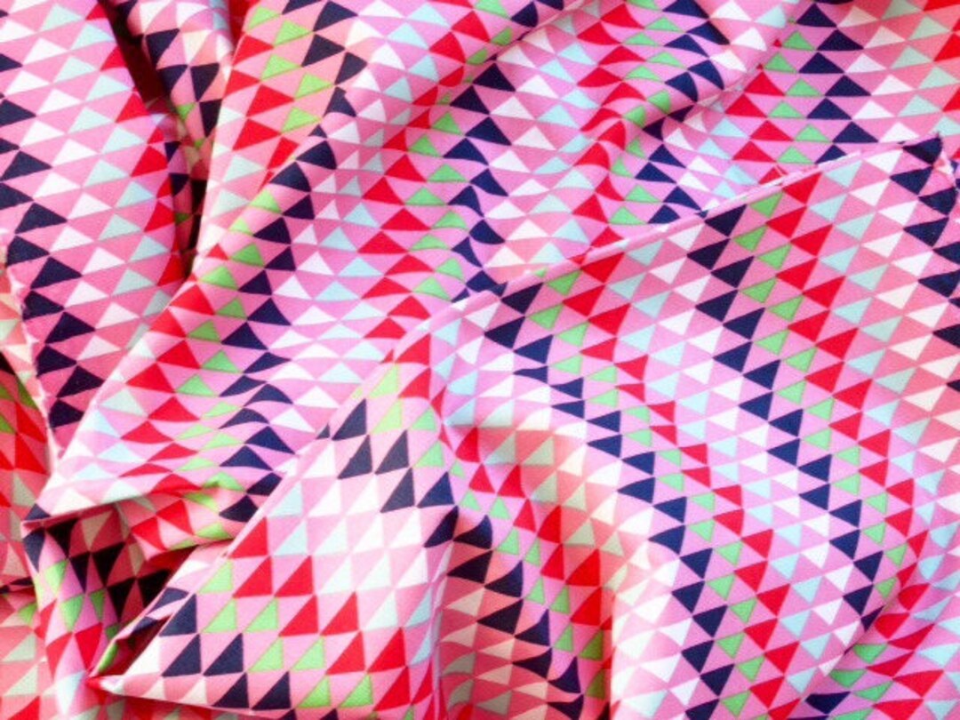 Fabric - Red Black White Triangle Paths on Pink Background - Etsy