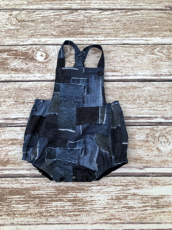 Baby Boy Denim Patch Look Romper Denim Blue Baby Romper | Etsy
