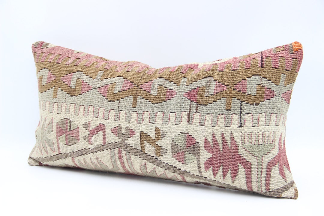 Handmade Kilim Lumbar Pillow Cover 10x20 Inch Turkish Oriental Pillow Embroidery Chair Pillow ...