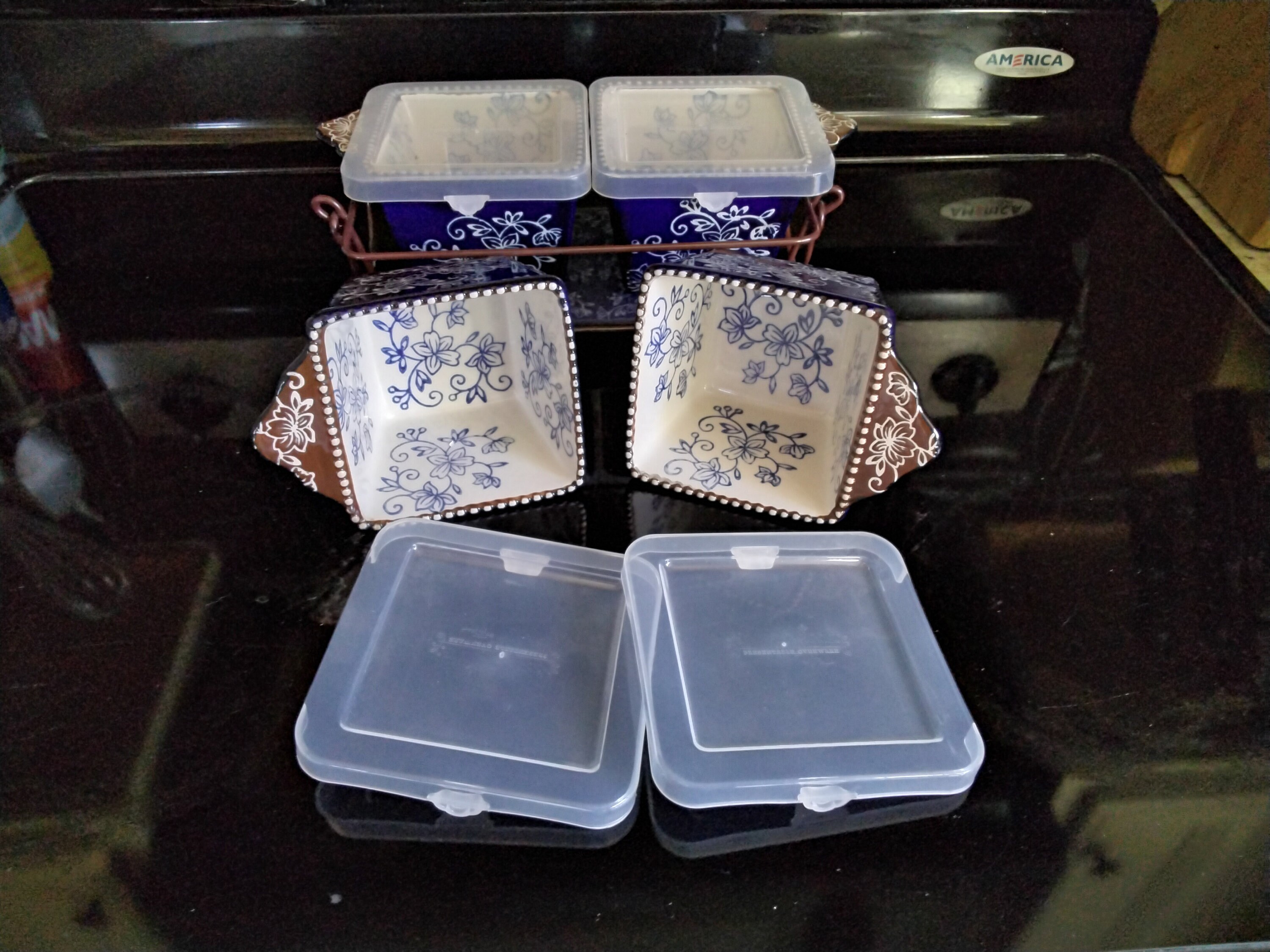 Set of 4 Temp-tations 10 Oz Ramekins With Lids and Wire Rack Floral ...