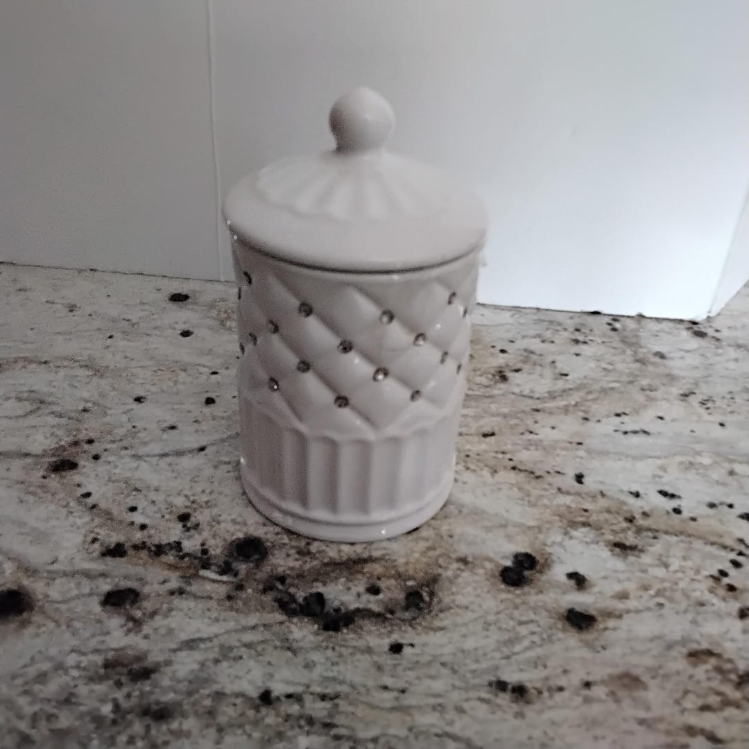 Vintage Ceramic White Container With Lid, Rhinestones - Etsy