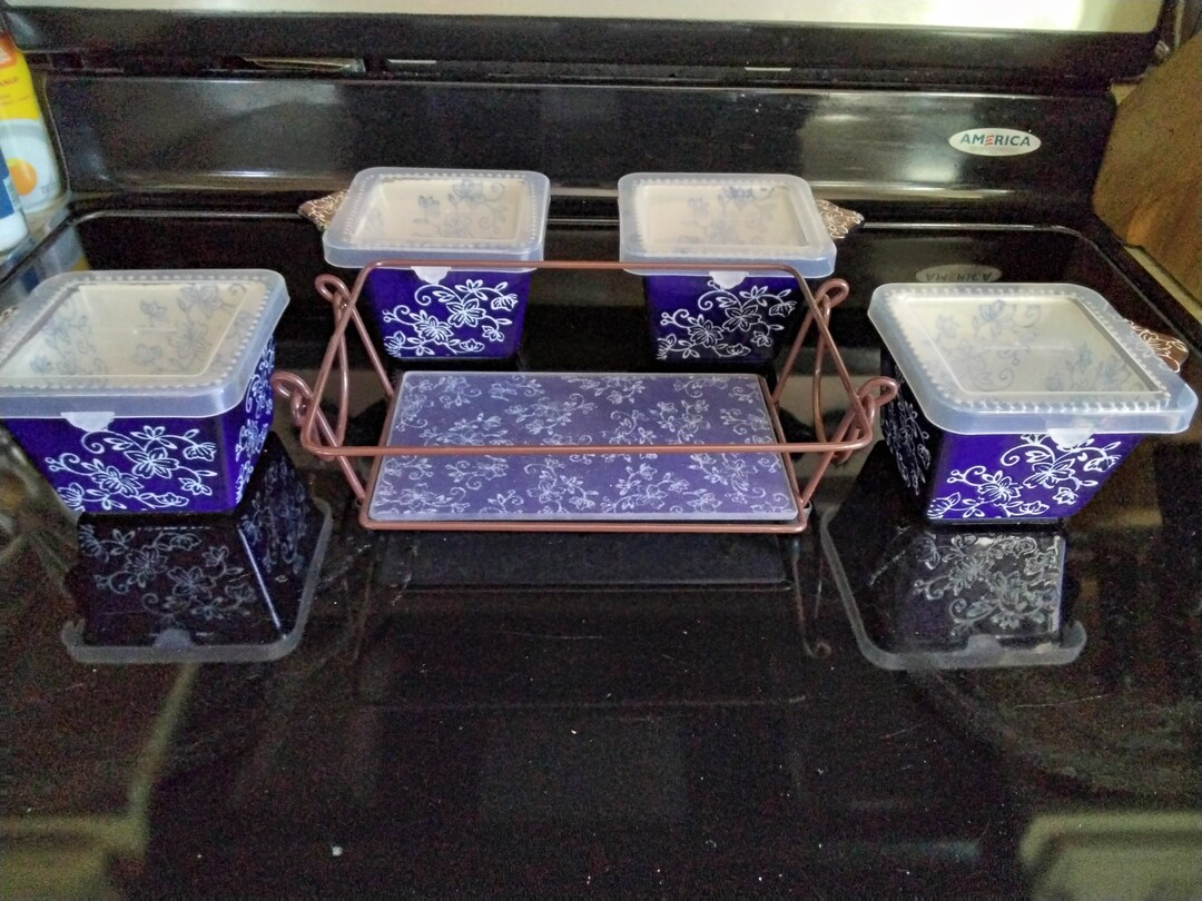 Set of 4 Temp-tations 10 Oz Ramekins With Lids and Wire Rack- Floral ...