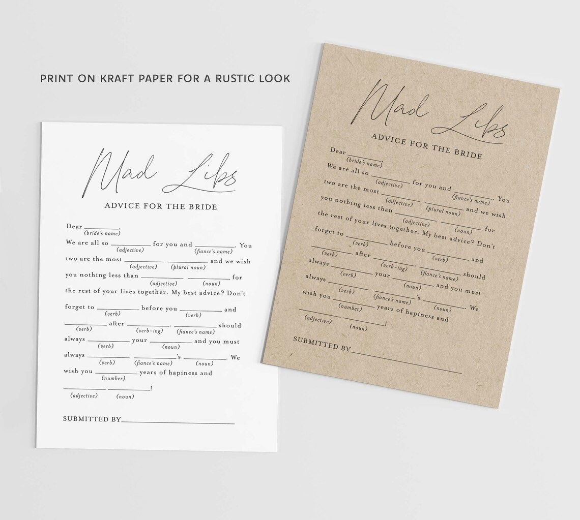 Minimal Script Mad Libs Bachelorette Party Games Bridal Mad - Etsy