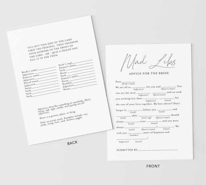 Minimal Script Mad Libs Bachelorette Party Games Bridal Mad - Etsy