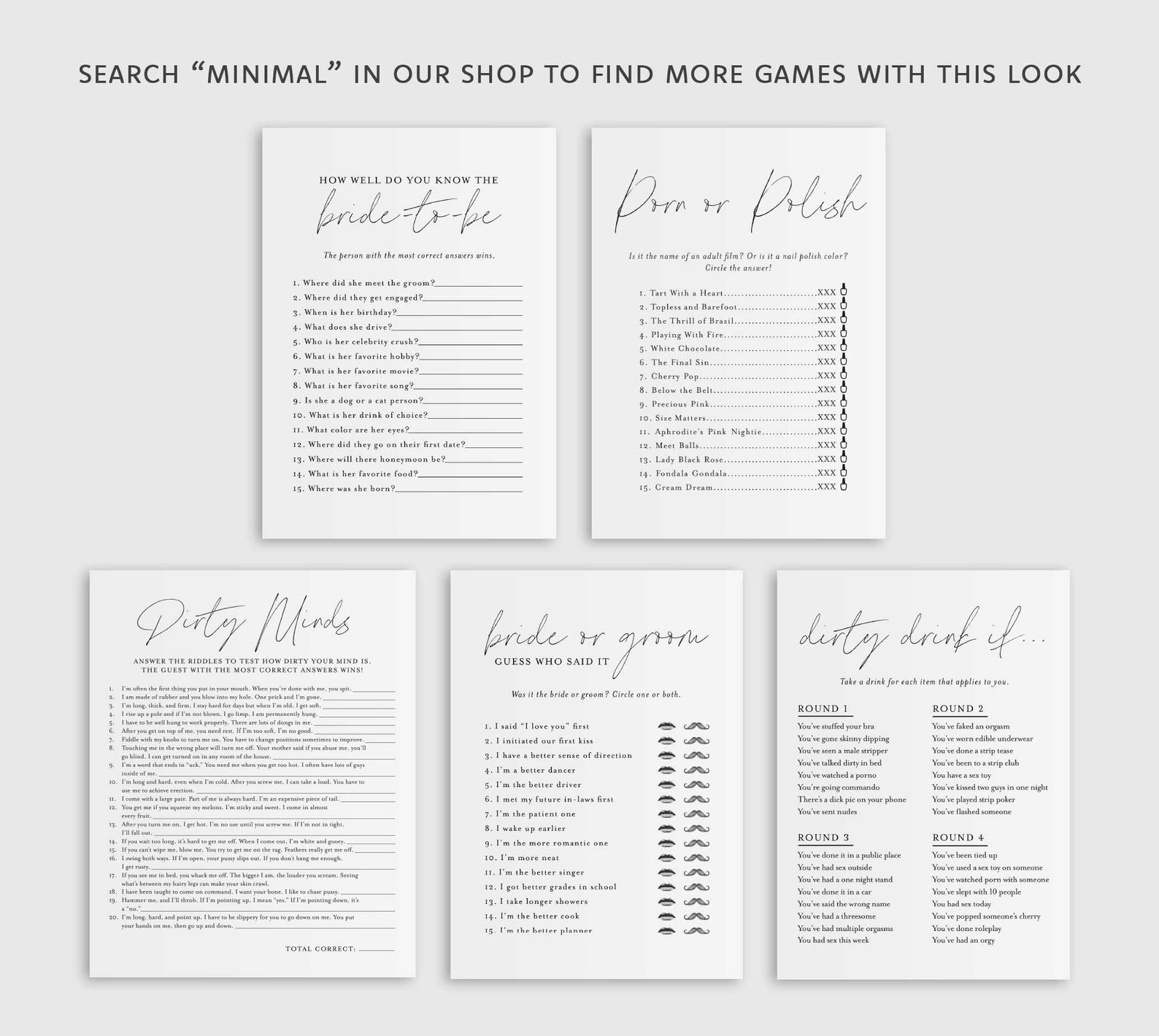 Minimal Script Mad Libs Bachelorette Party Games Bridal Mad - Etsy