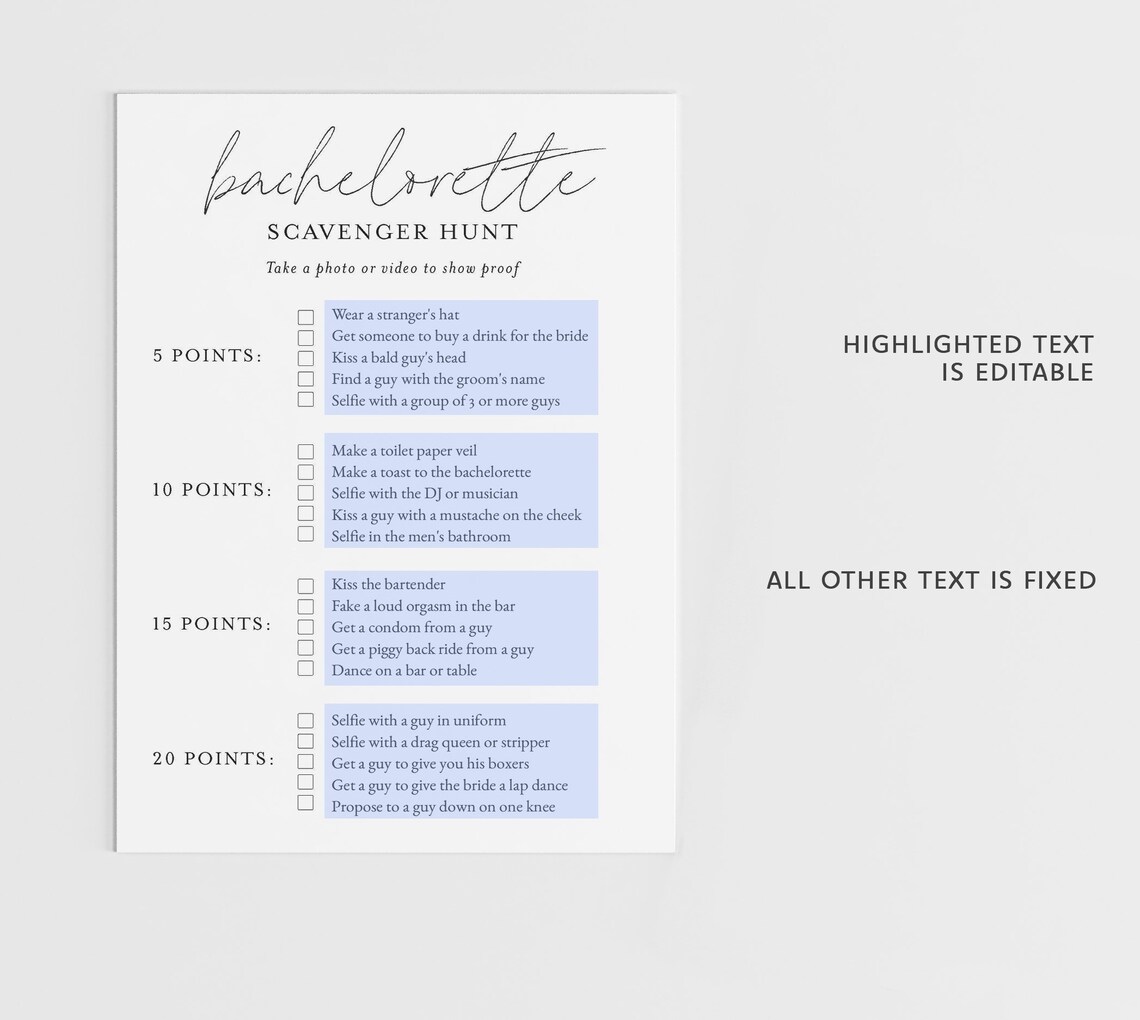 Bachelorette Scavenger Hunt Template Bachelorette Games Bachelorette ...