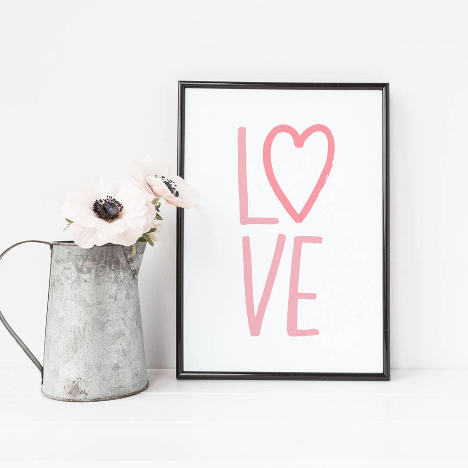 Love Printable, Love Wall Art, Pink Heart Print, Pink Typography Poster ...