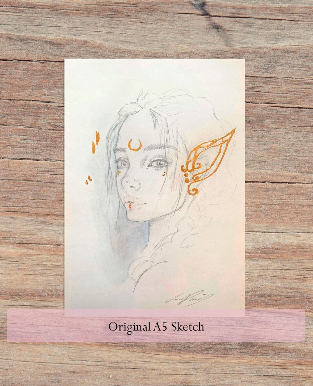 Elf Fairy Portrait Drawing, Original Fantasy Art Sketch, Pencil and ...