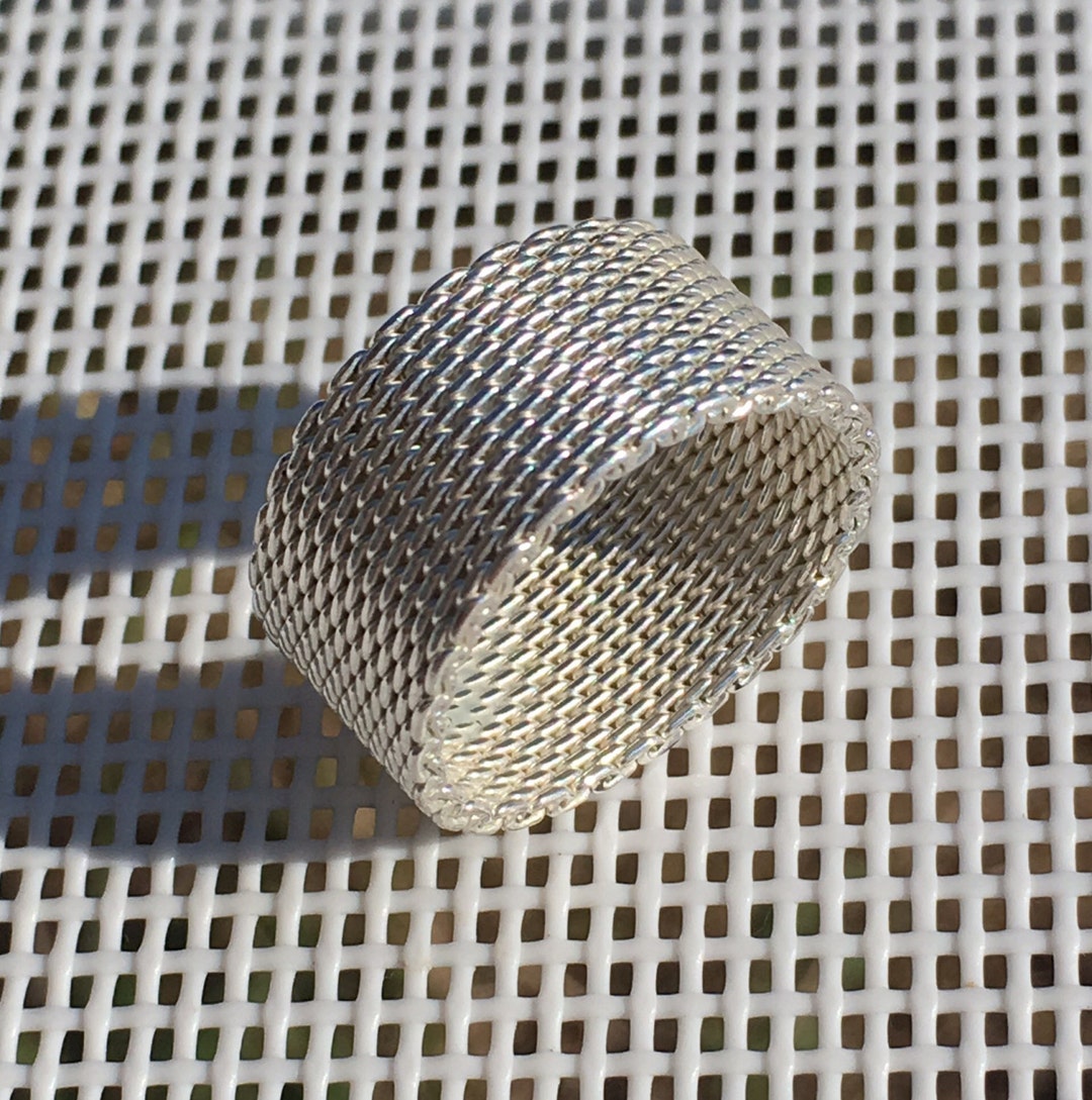 Flexible Flat Silver Ring Made of Woven Milanese Chain - Handmade, 10 Mm (0.4") Wide & All Sizes ...