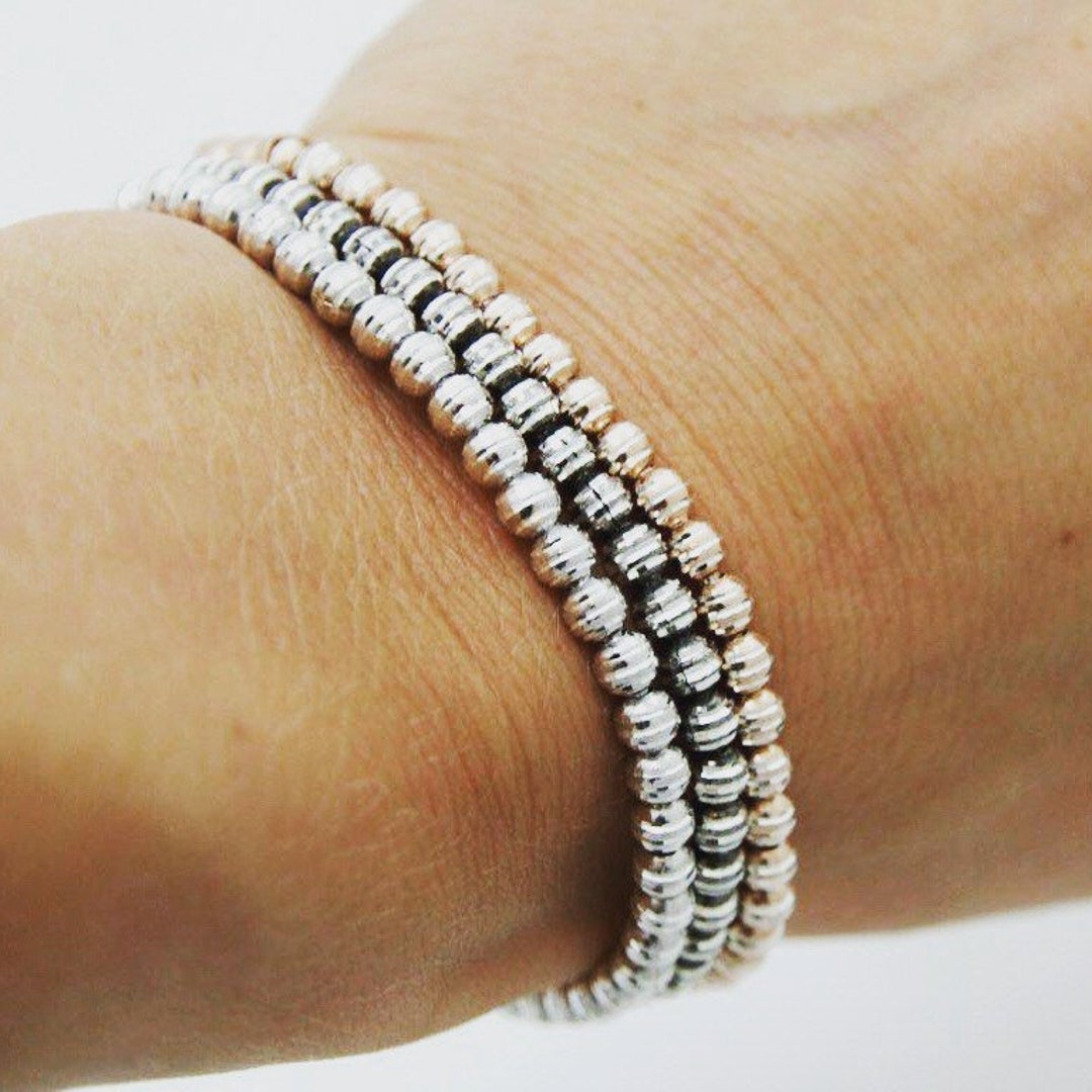 Silver Stretch Bracelets in Shiny Silver, Rosé, Gold and Rhodium Plated ...