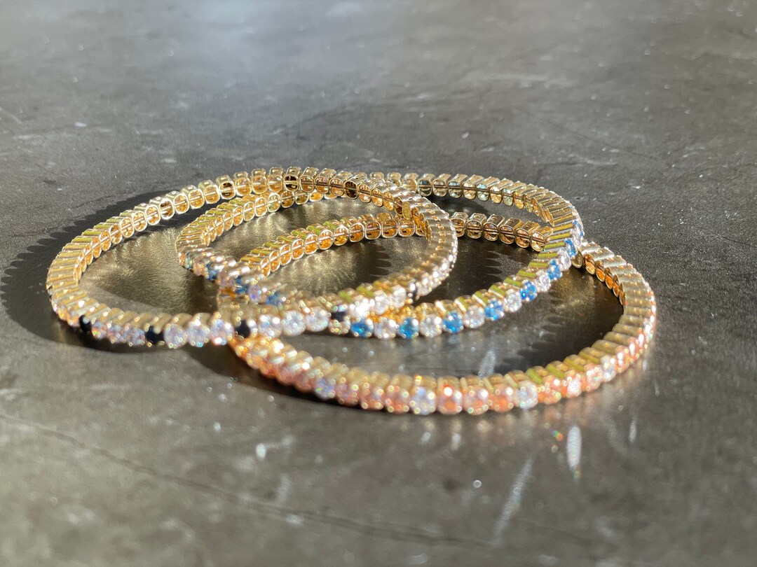 Colorful Sparkling Stretch-bracelets Made of 925 Sterling Silver ...
