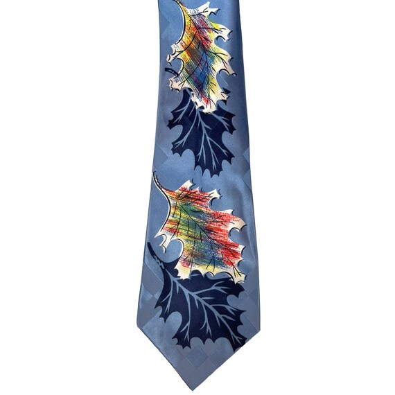 Vintage 1940s Tie Printed Leaf Pattern Satin Rayon Ne… - Gem