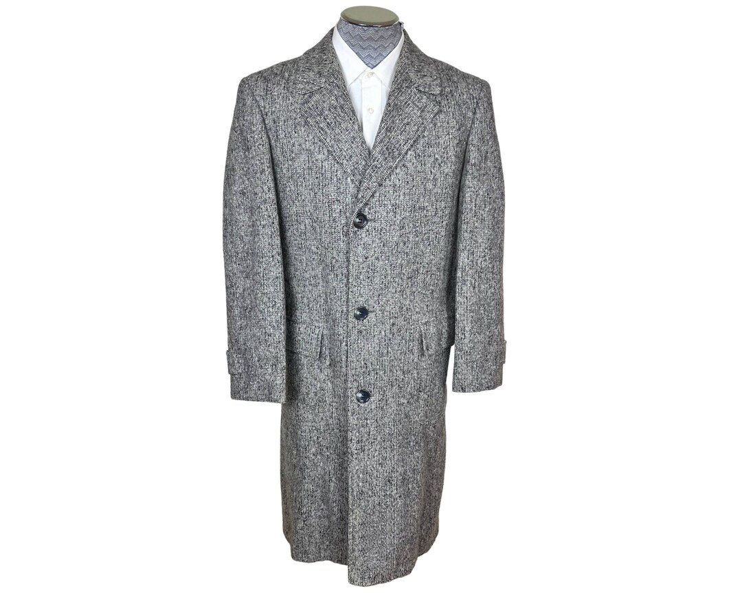 Vintage 1950s Mens Overcoat Salt & Pepper Tweed Wool Coat Size M L - Etsy