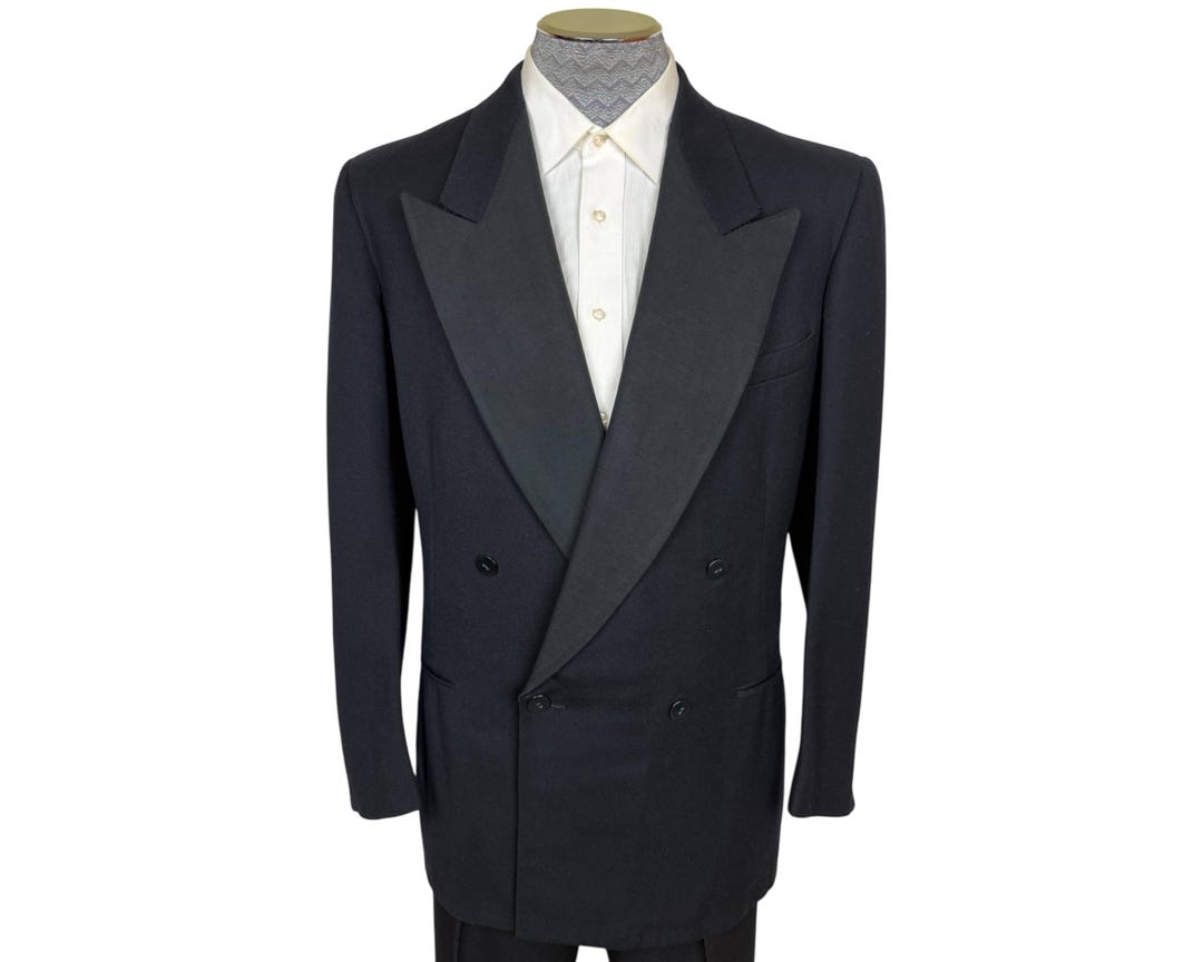 Vintage 1940s Mens Tux Dinner Jacket Fitted Tuxedo W Padded Shoulders ...