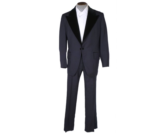 Vintage 1972 Mens Mohair Wool Tuxedo Suit Navy Blue Classy Formal Wear ...