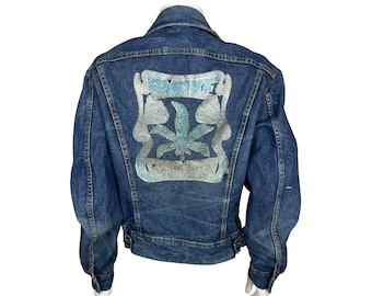Vintage 1970s Lee Denim Jean Jacket With 4 20 Smoke Iron on Vintage 1970s Lee Denim Jean Jacket With 4 20 Smoke Iron on