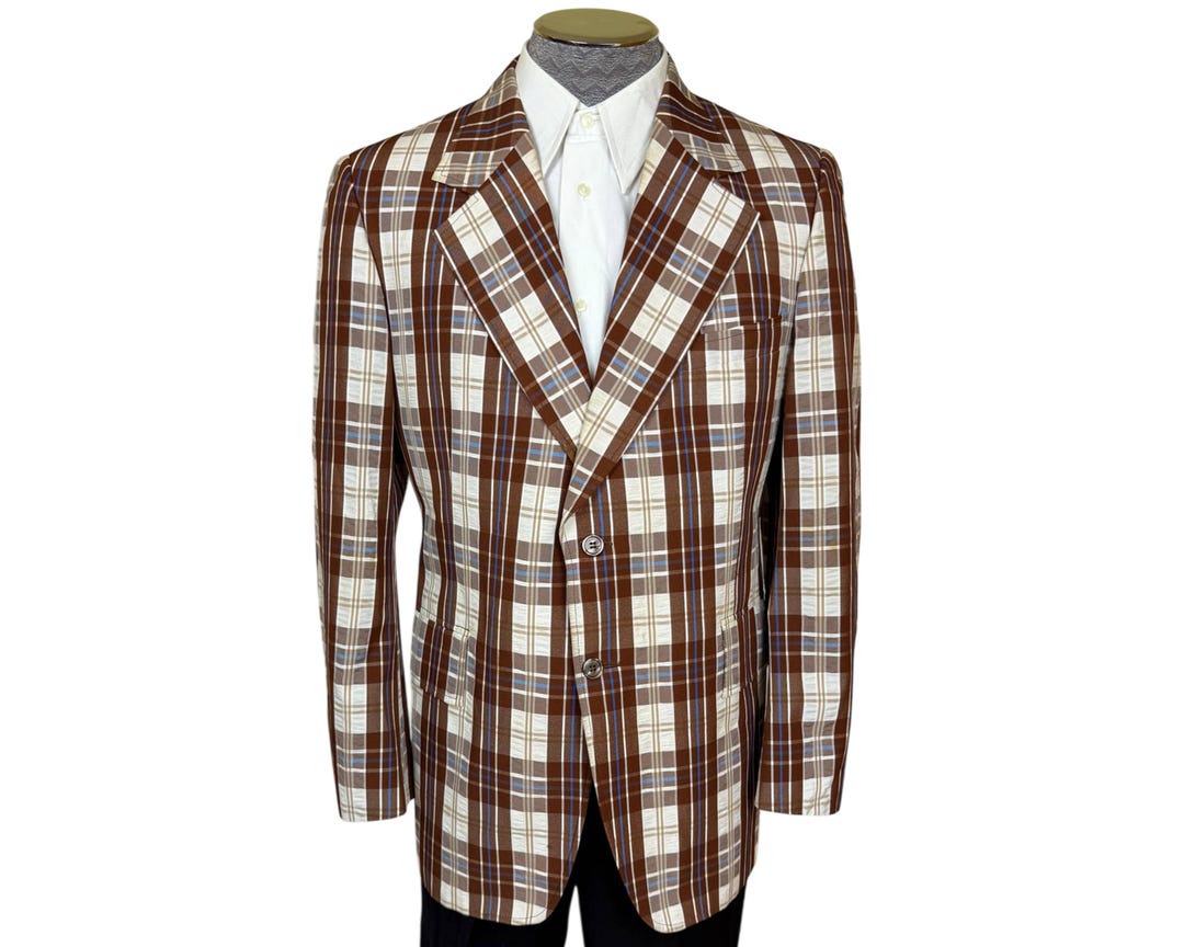 Vintage 1970s Tip Top Plaid Sport Coat – Brown & White Seersucker Blend ...