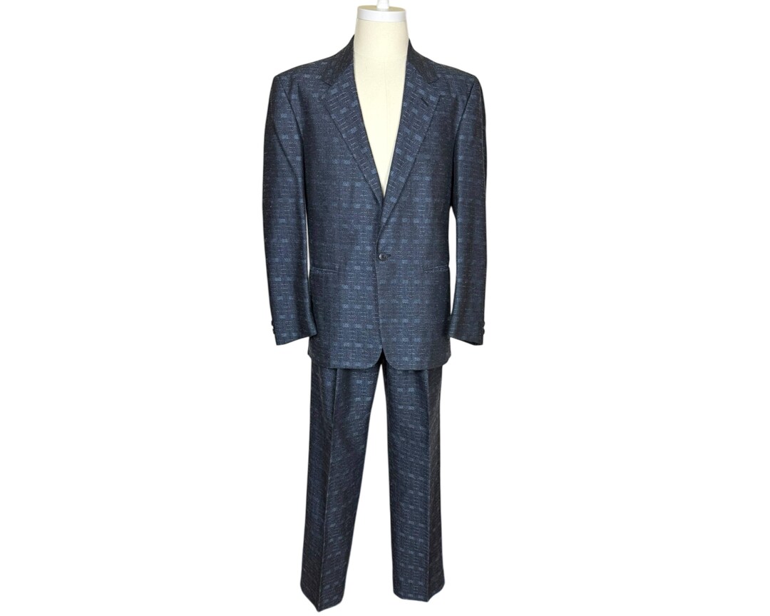 Vintage 1980s New Wave Suit Blue & Black Geo Pattern 30 Waist - Etsy