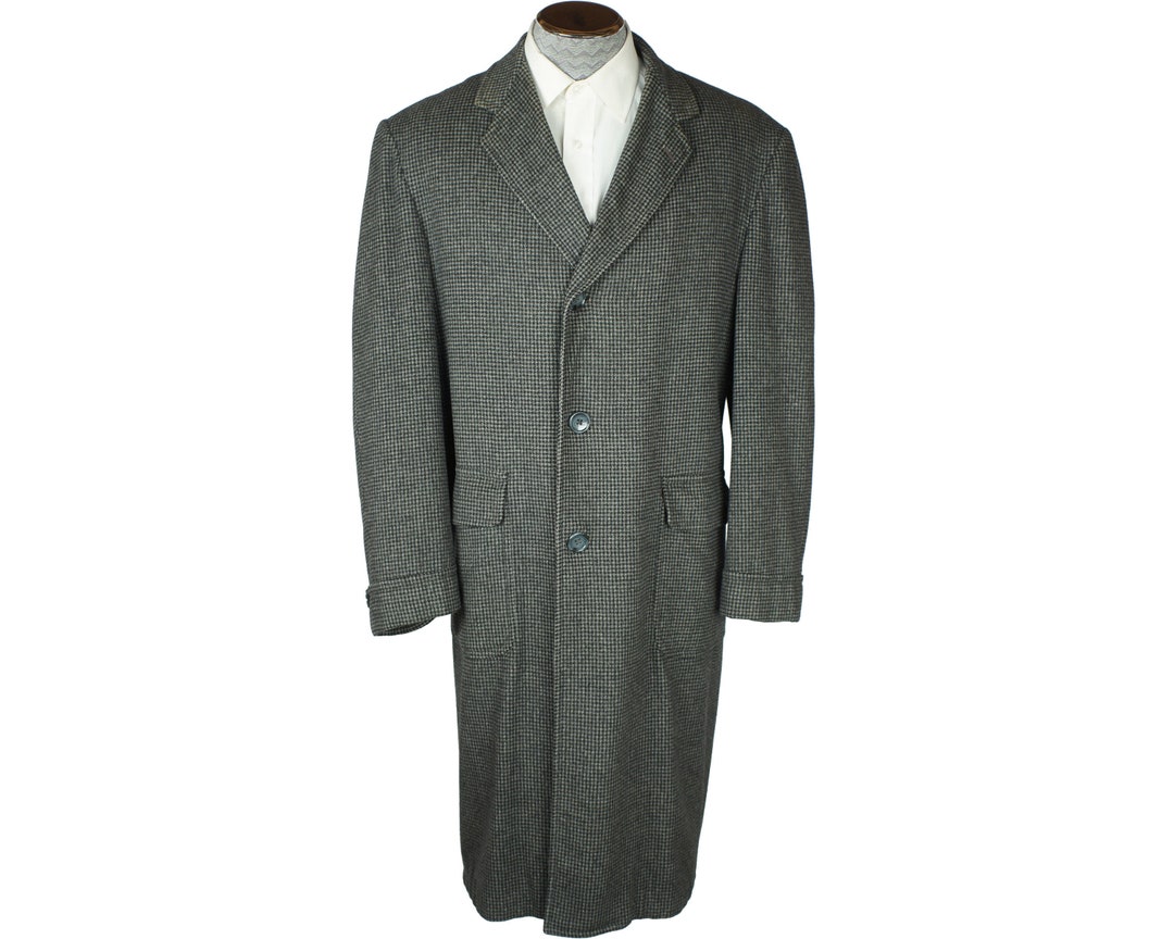 Vintage 50s English Houndstooth Wool Overcoat Mens Coat Sz L VFG - Etsy