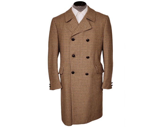Vintage 1970s Mens Mod Wool Overcoat Crombie Saxony Houndstooth Coat ...