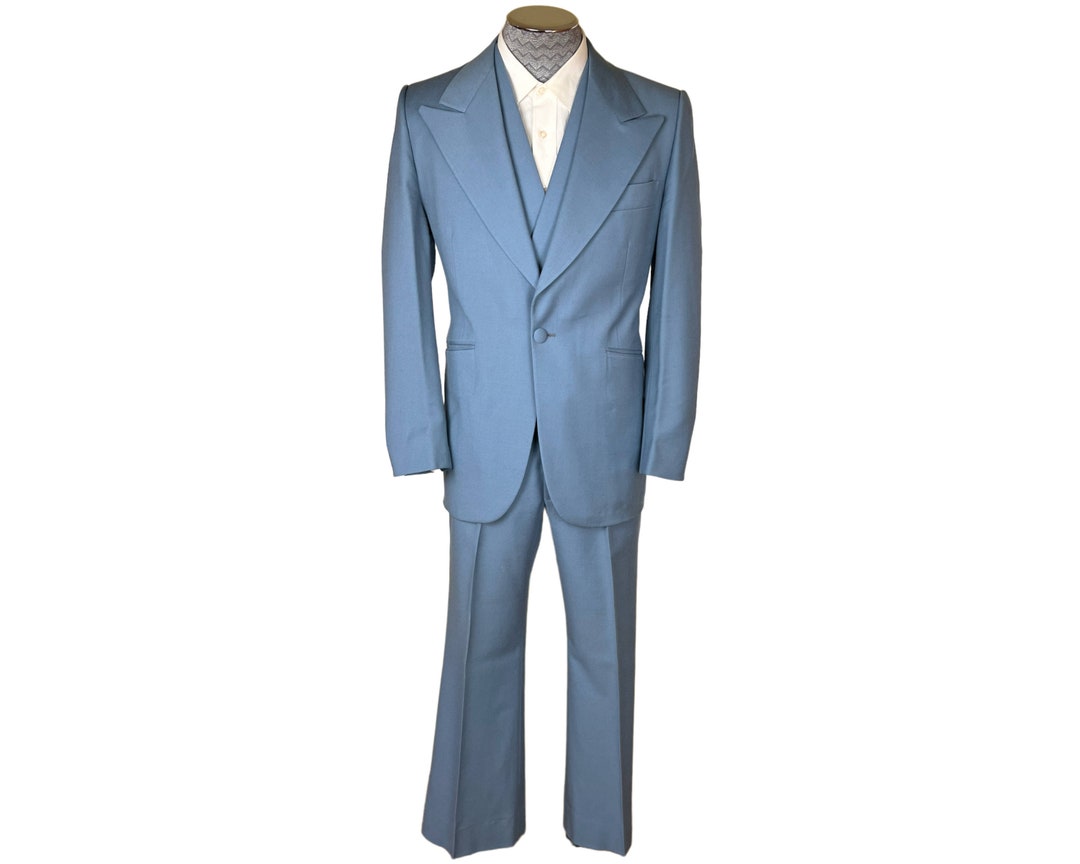 Vintage 1970s 3 Piece Disco Suit Light Blue Wool Sz M - Etsy
