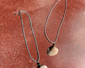 Seashell Pendant Necklace With Ten Auger Shells and Adjustable White ...